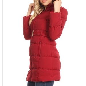 Jackets & Coats | Long Red Puffer Coat With Hood | Poshmark